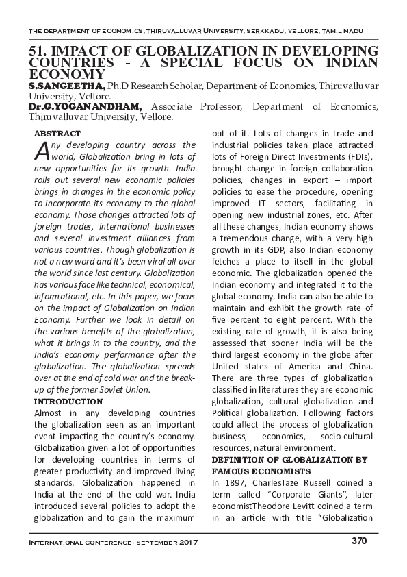 (PDF) IMPACT OF GLOBALIZATION IN DEVELOPING COUNTRIES -A SPECIAL FOCUS ...