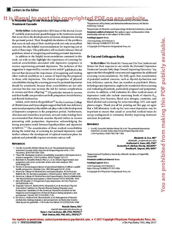 (PDF) A Potential Gap in the Perinatal Depression Treatment Cascade