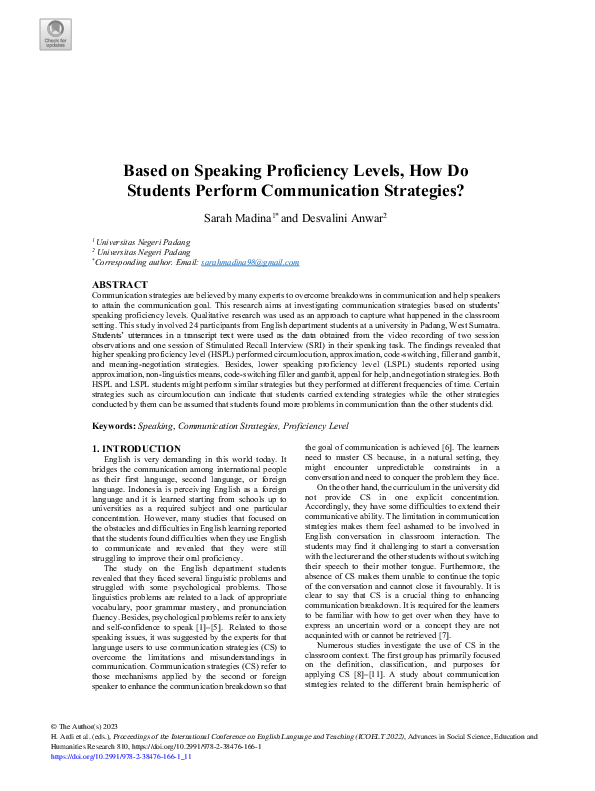 (PDF) Based on Speaking Proficiency Levels, How Do Students Perform ...
