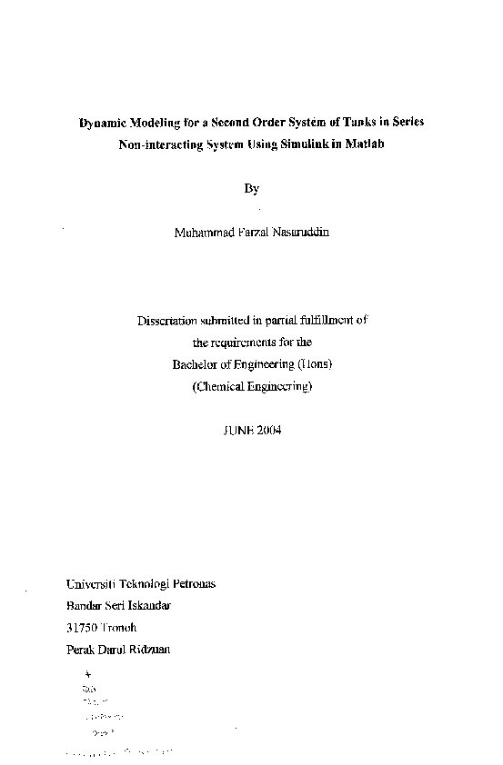 (PDF) Dynamic Modeling for a Second Order System ofTanks in SeriesNon-interacting System Using ...