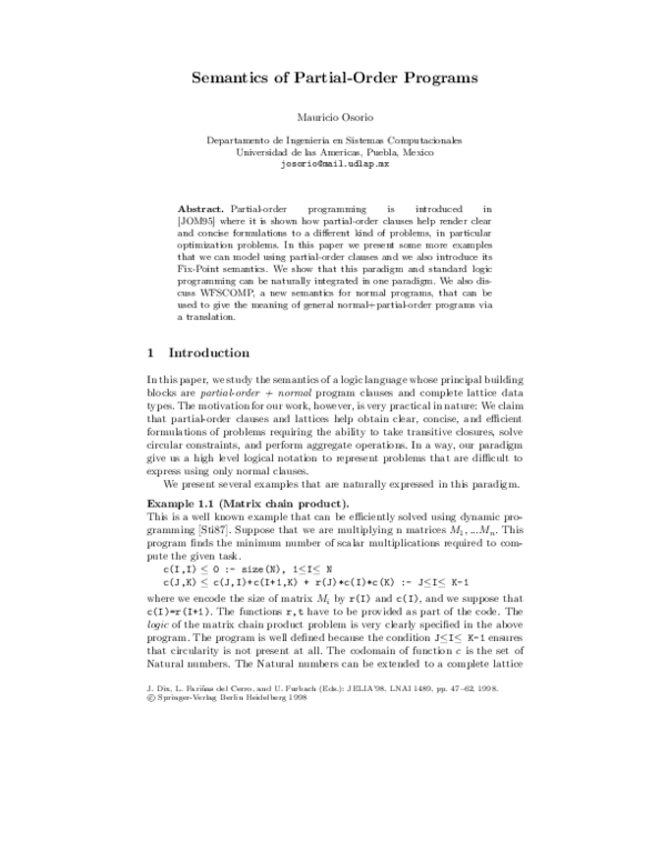 Pdf Semantics Of Partial Order Programs