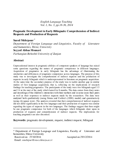 (PDF) Pragmatic Development in Early Bilinguals: Comprehension of ...
