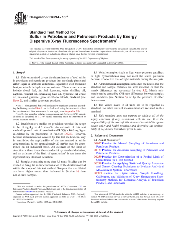 (PDF) Designation: D4294 − 16´1 Standard Test Method for Sulfur in ...
