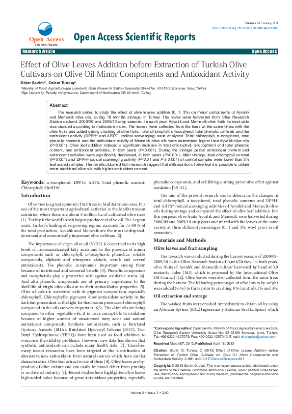 (PDF) Effect of Olive Leaves Addition before Extraction of Turkish ...