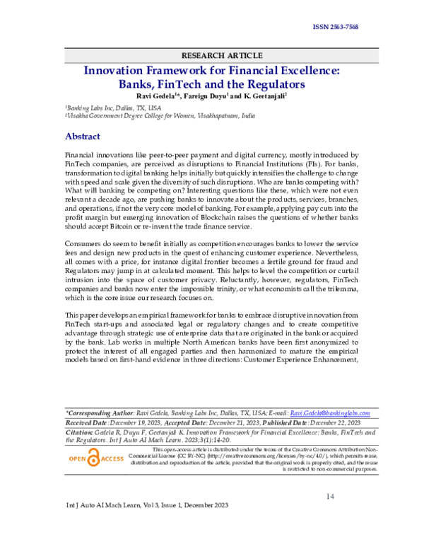 (PDF) Innovation Framework for Financial Excellence: Banks, FinTech and ...