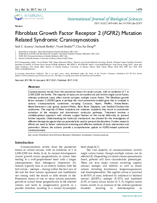 (PDF) Fibroblast Growth Factor Receptor 2 (FGFR2) Mutation Related ...