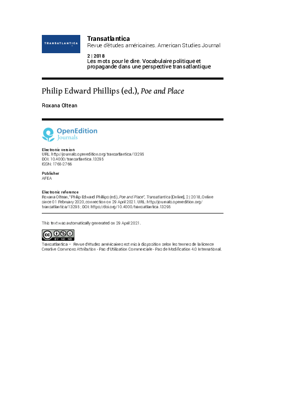 (PDF) Philip Edward Phillips (ed.), Poe and Place