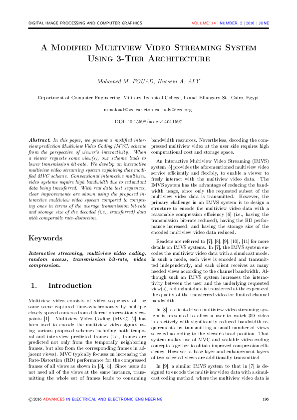 (PDF) A Modified Multiview Video Streaming System Using 3-Tier Architecture