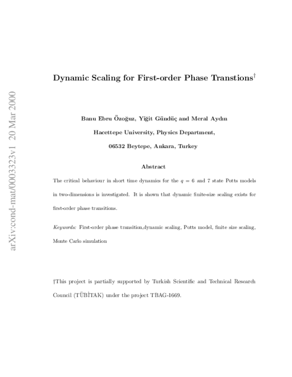 (PDF) Dynamic Scaling for First-order Phase Transtions