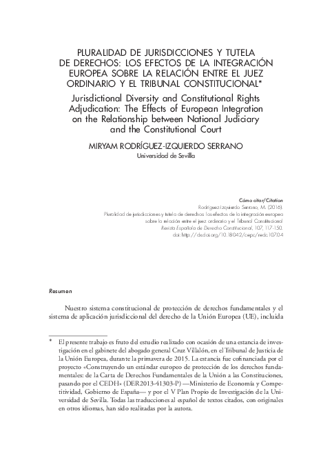 (PDF) Pluralidad de jurisdicciones y tutela de derechos: los efectos de la integración europea ...