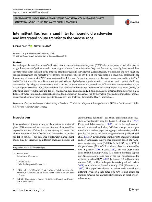 (PDF) Intermittent flux from a sand filter for household wastewater and ...