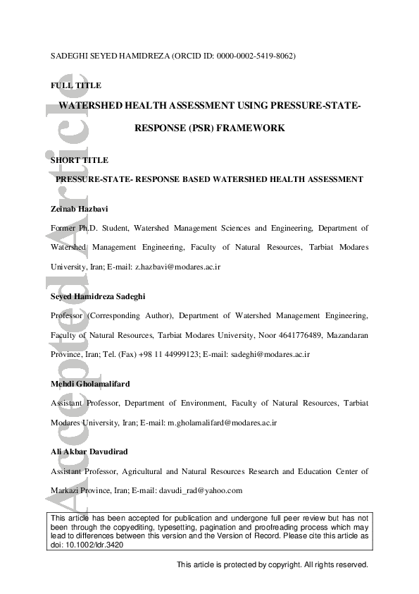 (PDF) Watershed health assessment using the pressure–state–response ...