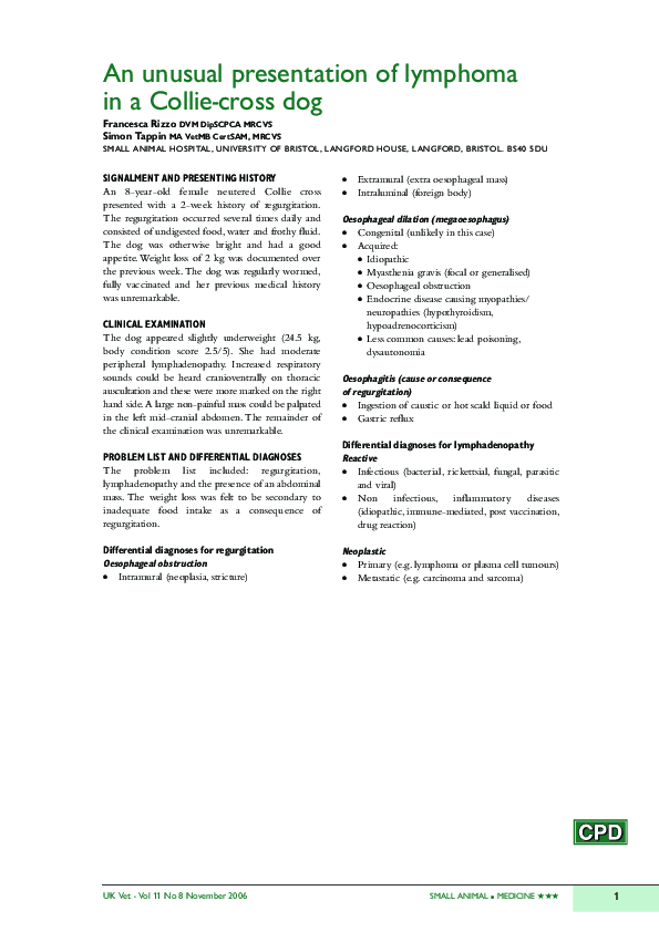 (PDF) An unusual presentation of lymphoma in a Collie-cross dog