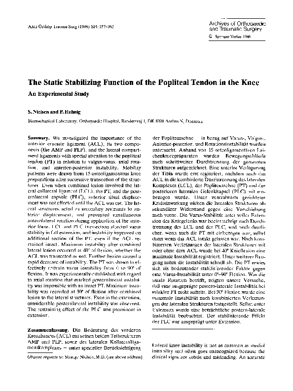 (PDF) The static stabilizing function of the popliteal tendon in the knee