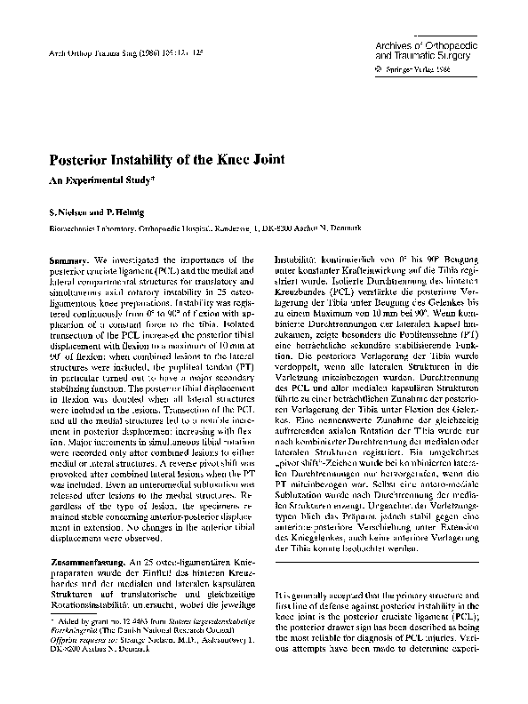 (PDF) Posterior instability of the knee joint