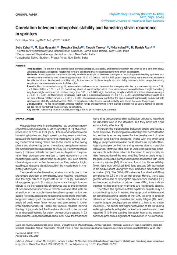 (PDF) Correlation between lumbopelvic stability and hamstring strain ...