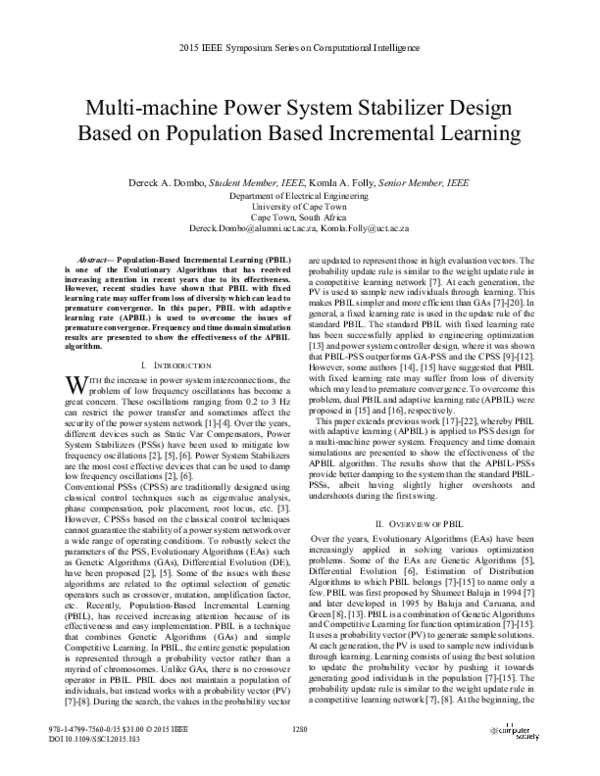 (PDF) Multi-Machine Power System Stabilizer Design Based on Population Based Incremental ...
