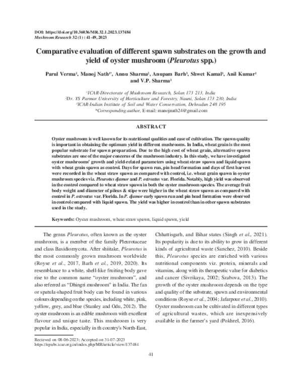 (PDF) Comparative evaluation of different spawn substrates on the ...