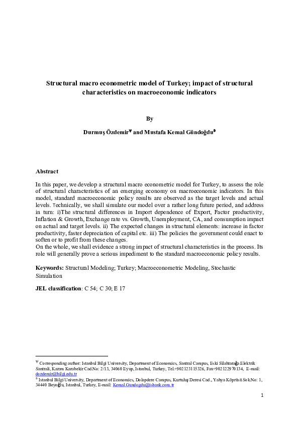 (PDF) Structural Macro econometric Model of Turkey; Impact of ...