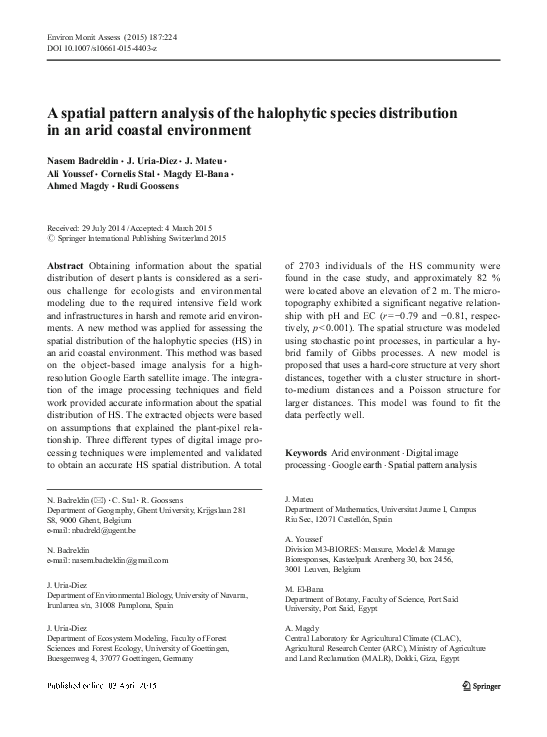 (PDF) A spatial pattern analysis of the halophytic species distribution in an arid coastal ...