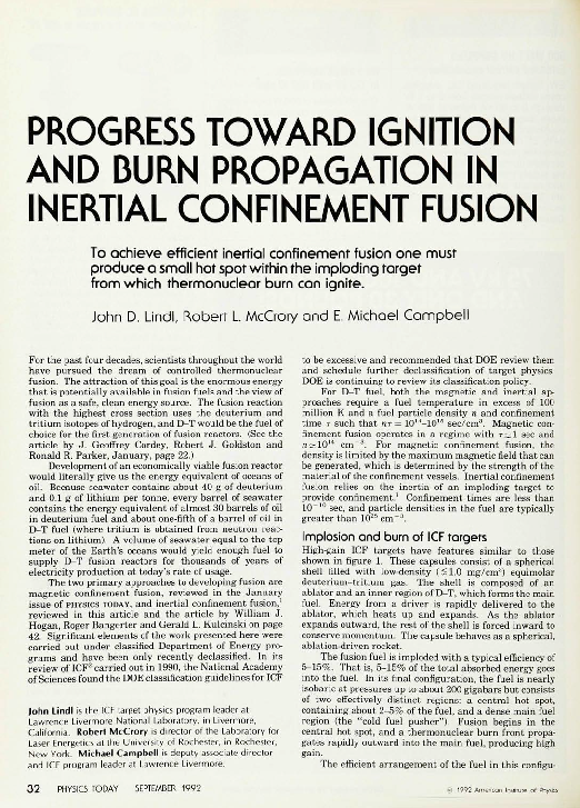 (PDF) Progress toward Ignition and Burn Propagation in Inertial ...