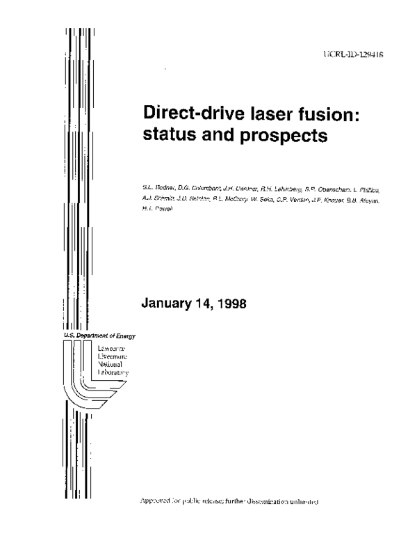 (PDF) Direct-drive laser fusion: Status and prospects