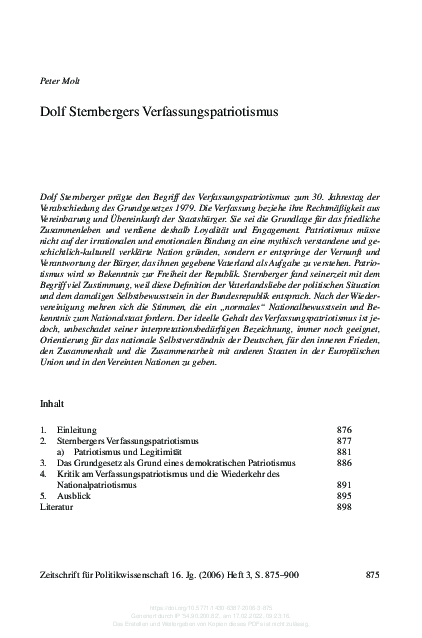 (PDF) Dolf Sternbergers Verfassungspatriotismus