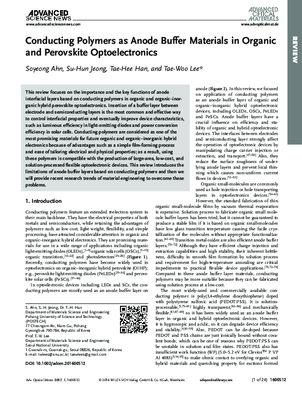 (PDF) Conducting Polymers as Anode Buffer Materials in Organic and ...