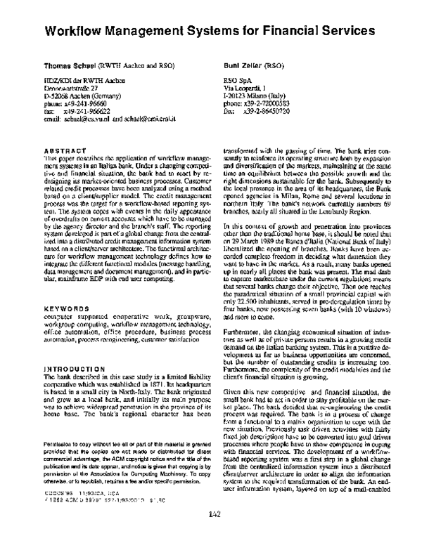 (PDF) Workflow management systems for financial services