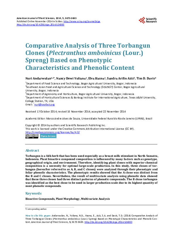 (PDF) Comparative Analysis of Three Torbangun Clones ( Plectranthus ...