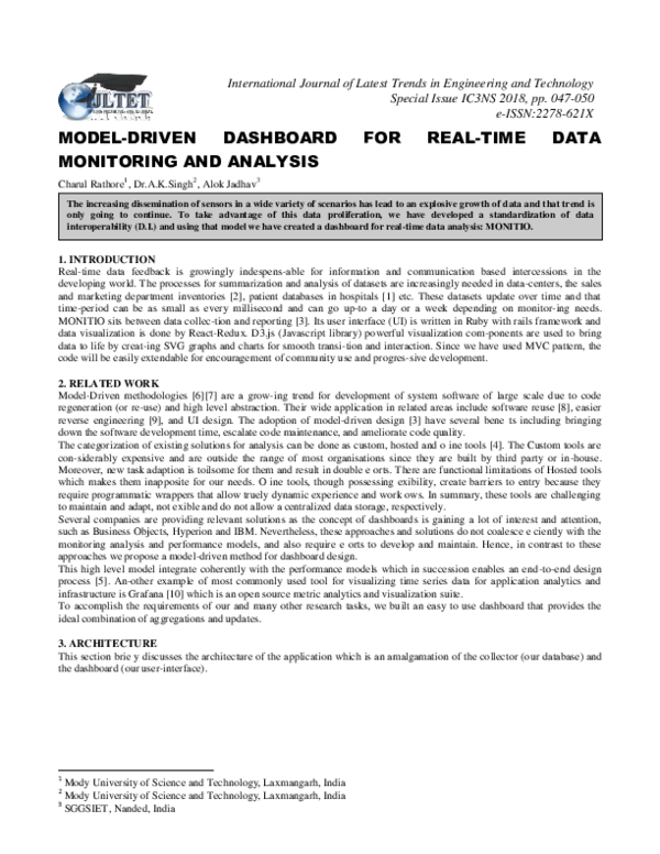 (PDF) Model-Driven Dashboard for Real-Time Data Monitoring and Analysis