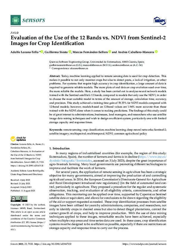 (PDF) Evaluation of the Use of the 12 Bands vs. NDVI from Sentinel-2 ...