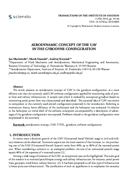 (PDF) Aerodynamic Concept of the UAV in the Gyrodyne Configuration