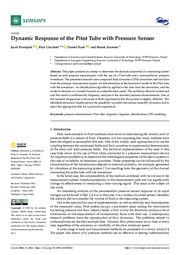 (PDF) Dynamic Response of the Pitot Tube with Pressure Sensor