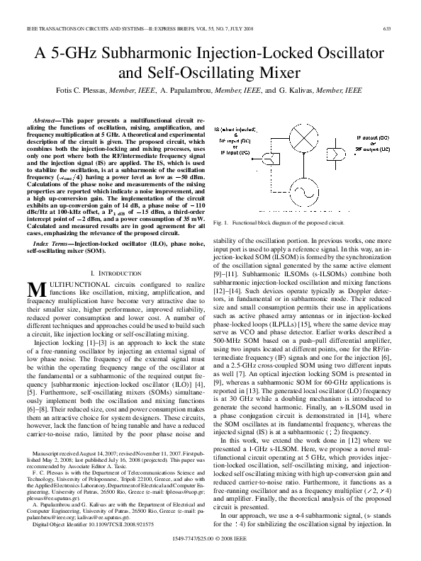(PDF) A 5-GHz Subharmonic Injection-Locked Oscillator and Self-Oscillating Mixer
