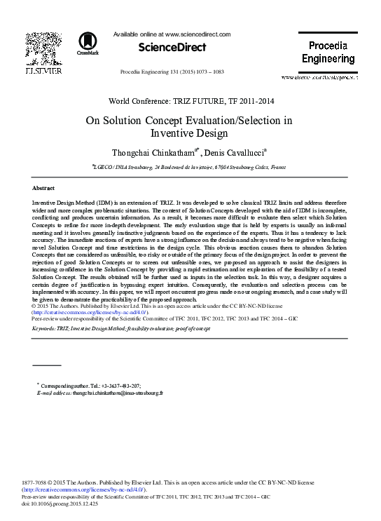 (PDF) On Solution Concept Evaluation/Selection in Inventive Design