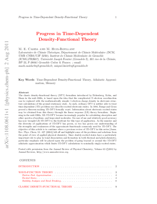 Pdf Progress In Time Dependent Density Functional Theory Mark