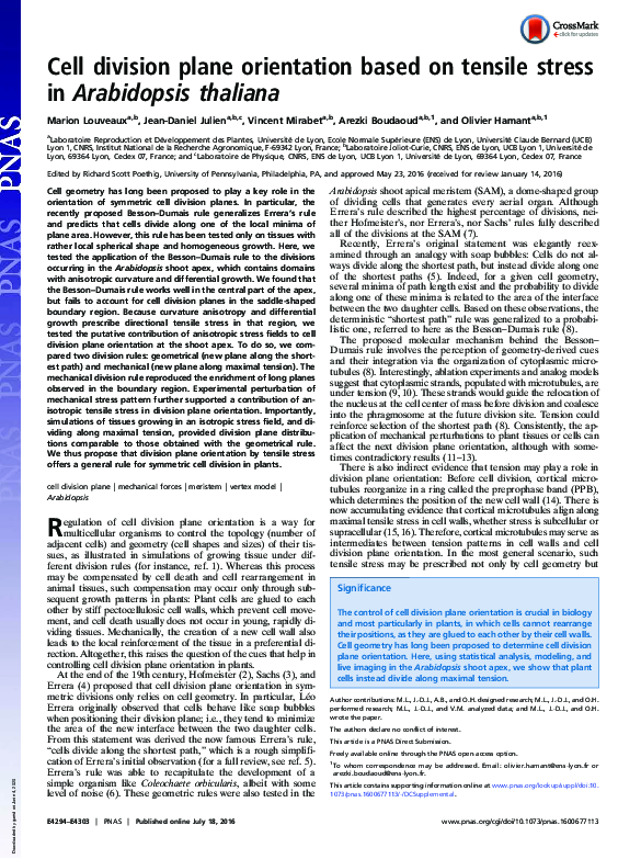 (PDF) Cell division plane orientation based on tensile stress in ...