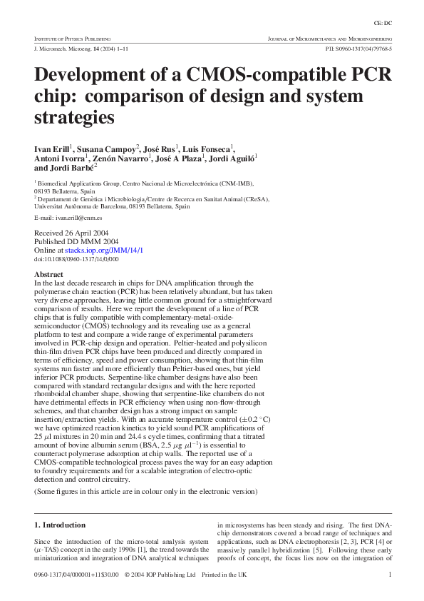 (PDF) Development of a CMOS-compatible PCR chip: comparison of design ...
