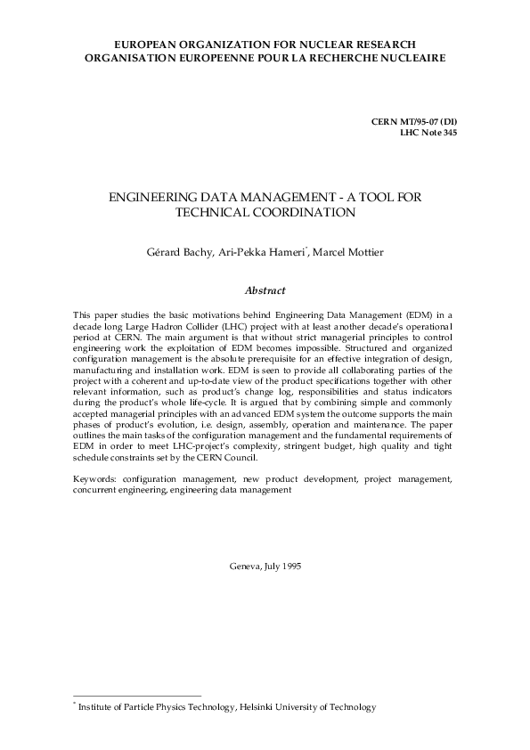 (PDF) Engineering data management : a tool for technical coordination