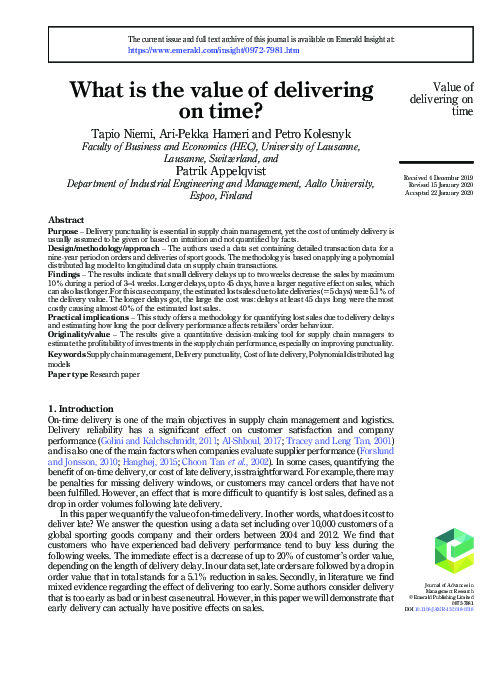 (PDF) What is the value of delivering on time?