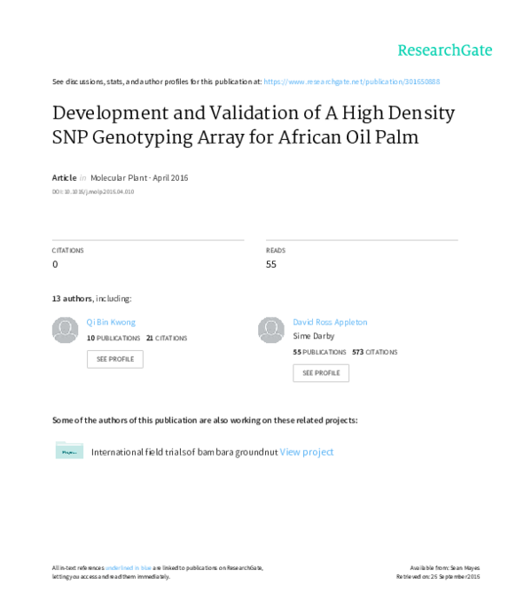 (PDF) Development and Validation of a High-Density SNP Genotyping Array for African Oil Palm