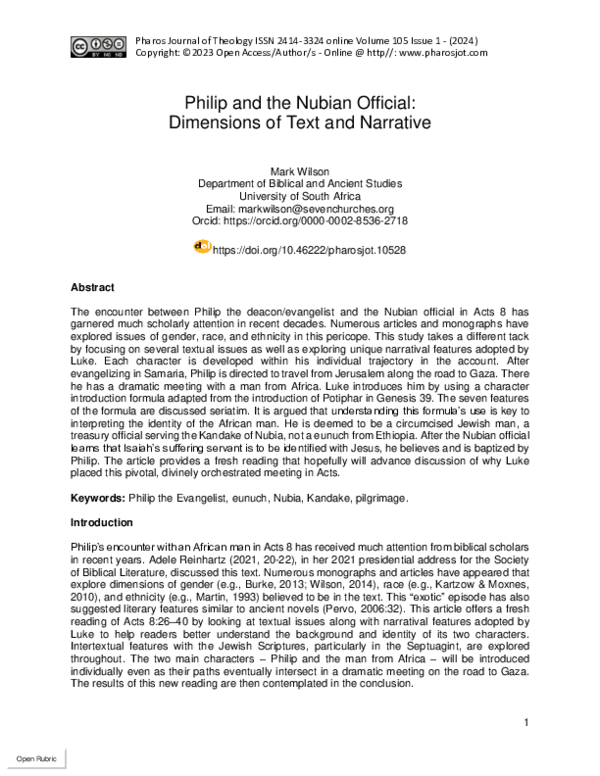 (PDF) Philip and the Nubian Official: Dimensions of Text and Narrative