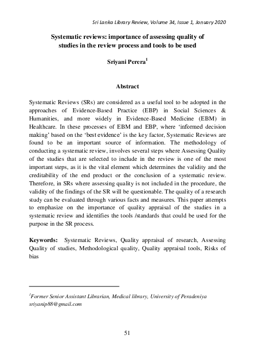 (PDF) Systematic reviews: importance of assessing quality of studies in the review process and ...