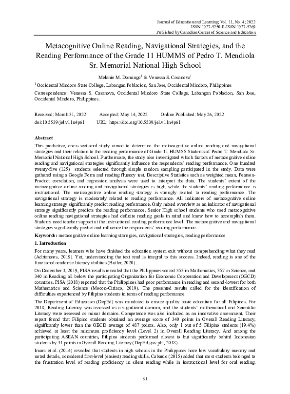 (PDF) Metacognitive Online Reading, Navigational Strategies, and the ...