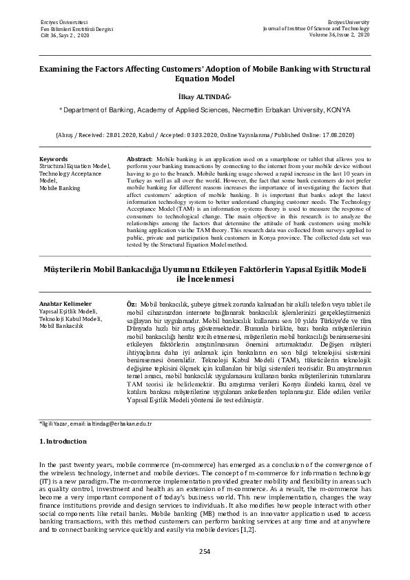 Pdf Examining The Factors Affecting Customers Adoption Of Mobile Banking With Structural