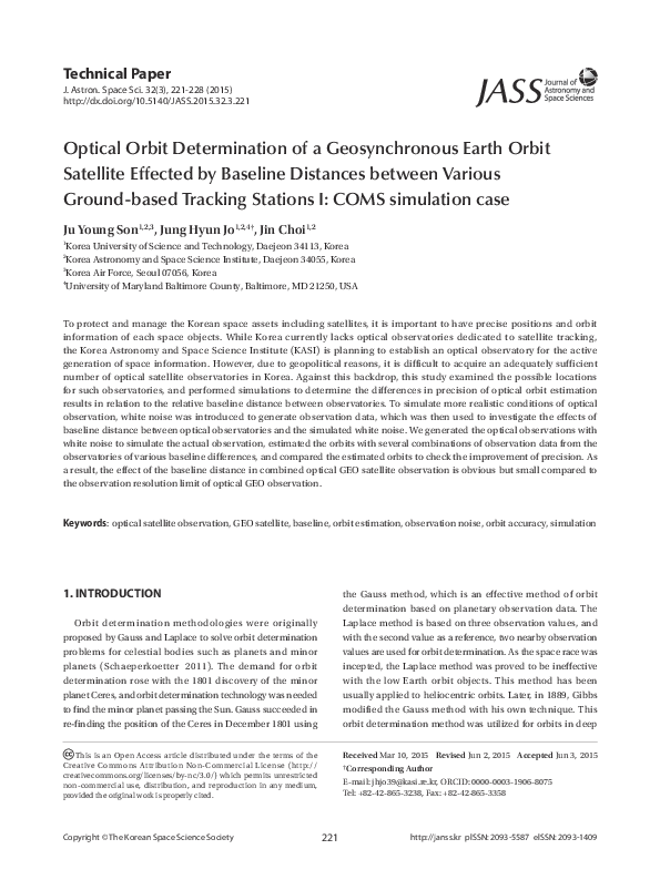 Pdf Optical Orbit Determination Of A Geosynchronous Earth Orbit Satellite Effected By Baseline