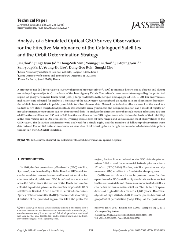 (PDF) Analysis of a Simulated Optical GSO Survey Observation for the Effective Maintenance of ...