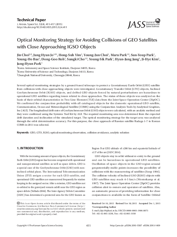 (PDF) Optical Monitoring Strategy for Avoiding Collisions of GEO ...