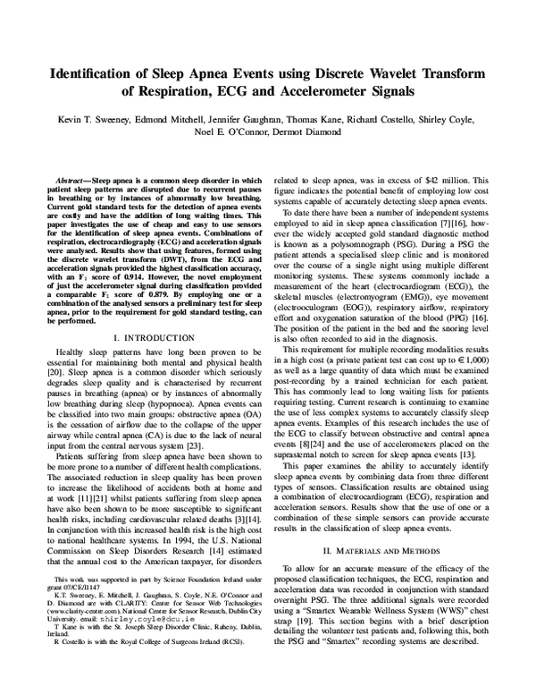 Pdf Identification Of Sleep Apnea Events Using Discrete Wavelet Transform Of Respiration Ecg